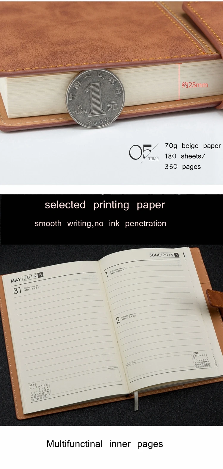 2019 Agenda A5 Business Calendar Planner Hardcover Notebook With ...