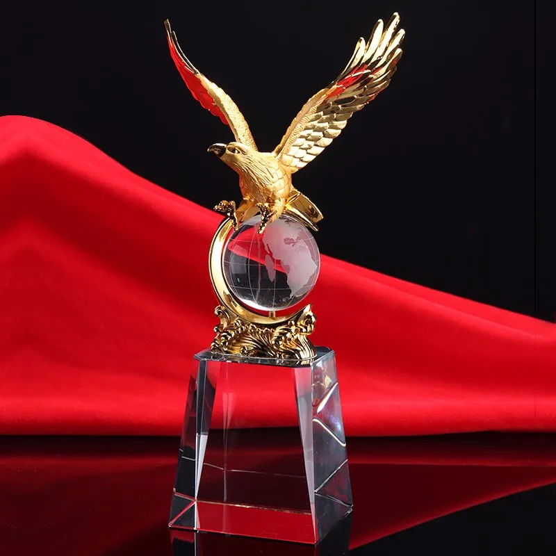 Cheap Trophy Golden Eagle And Globe Crystal Base Metal Trophy Cup,Metal ...