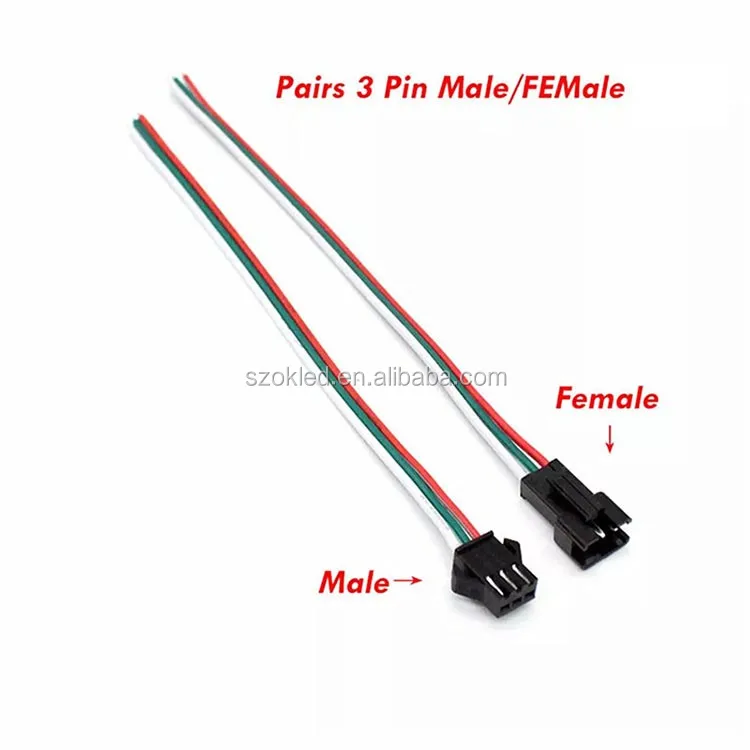 JST SM 3 Pins Connector for WS2812B RGB LED Strip Lights