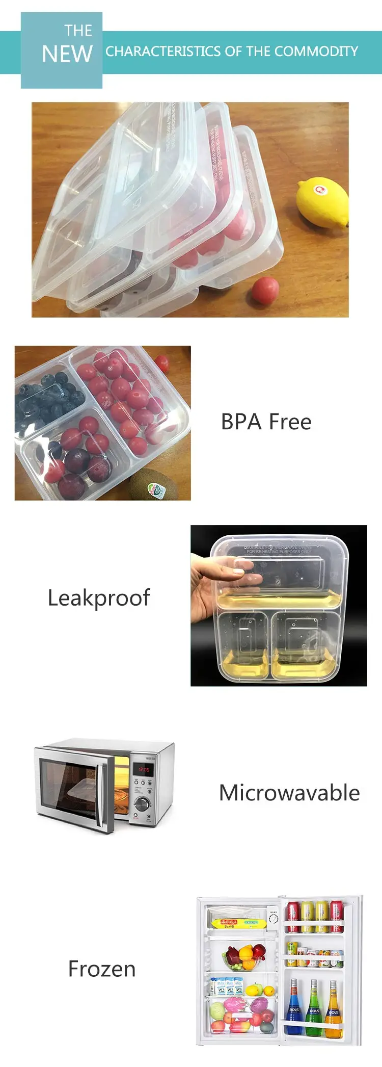 Disposable Plastic 3 Partition Take Out Meal Prep Food Box - Buy Frozen ...