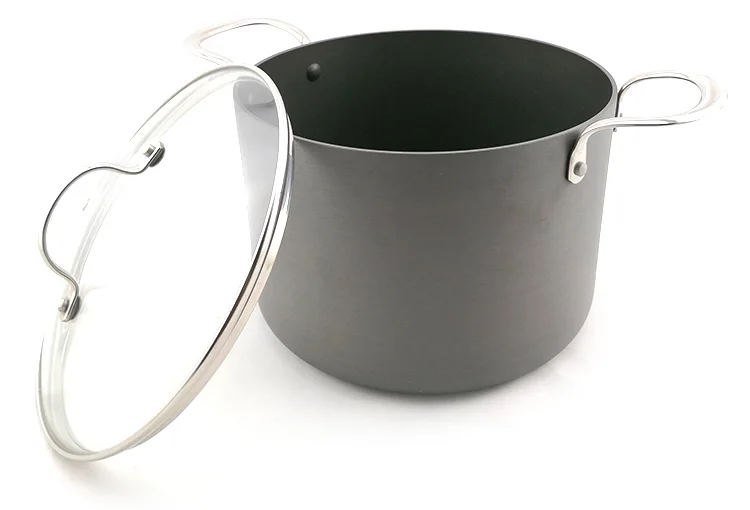 Wholesale Large Hard Anodized Aluminum Non-Stick Cooking Pot with Glass Lid