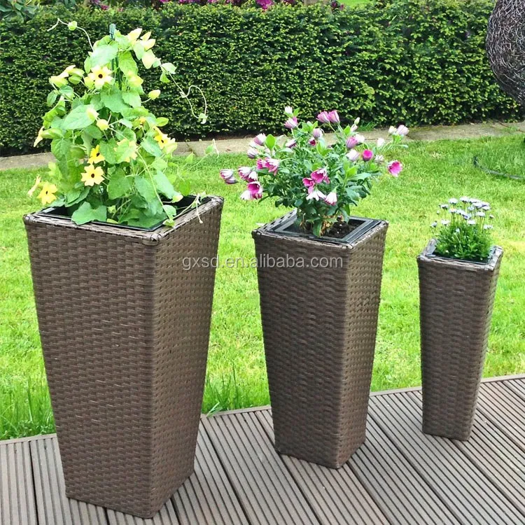 Outdoor Garden Patio Decor Plastic Rattan Plant Pots Tall Large ...