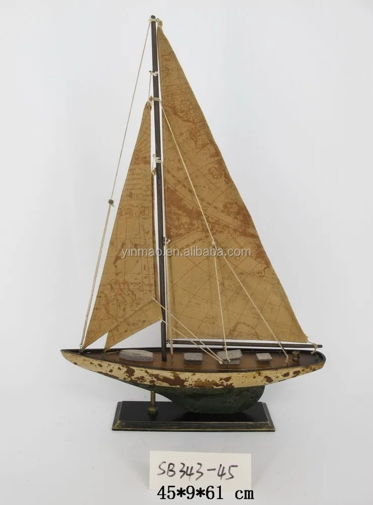 Antique Old Wooden Sailing Ship Model,2 Sets 43x9x62cm,Green/red Color ...