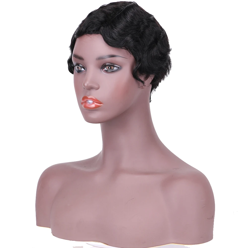 Peruvian Remy Hair Short Wet And Wavy Pixie Cut Wig Ocean Wave Finger ...