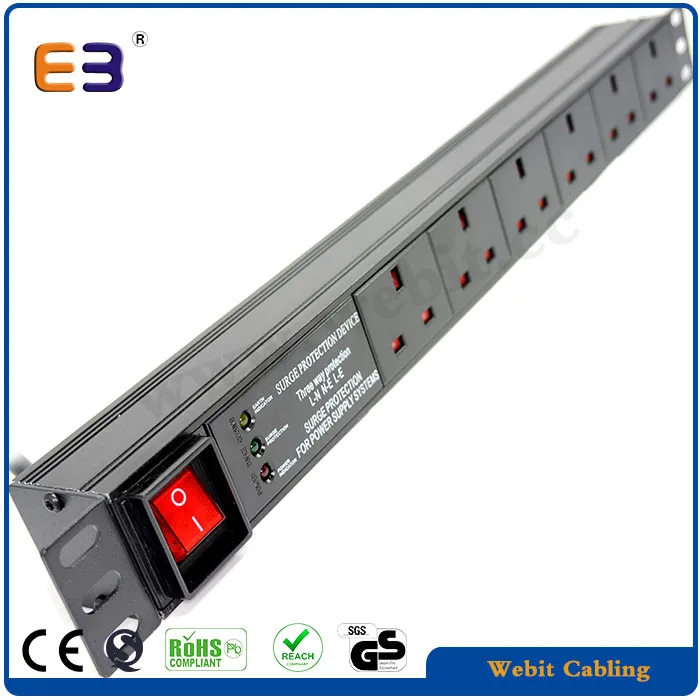 Uk Power Sockets 6 Ports 1u Aluminum Shell 19 Inch Rack Mount Power Pdu ...