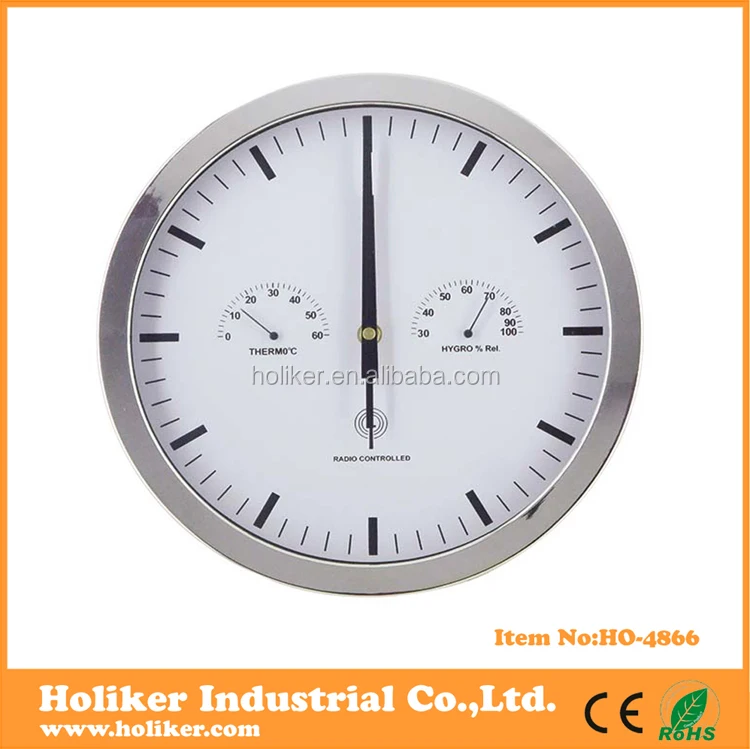 14-inch Plastic Circular Weather Station Wall Clock With Chrome Quartz ...