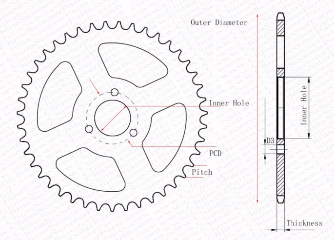 54t 54 Tooth T8f 26mm 47cc 49cc Rear Sprocket For 2 Stroke Engine ...