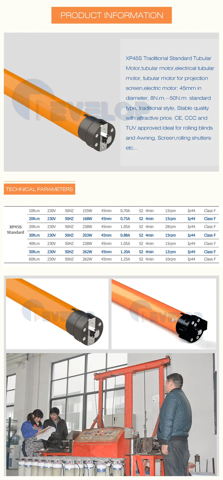 Xp45s Traditional Standard Tubular Motor - Buy Tubular Motor,Electrical ...