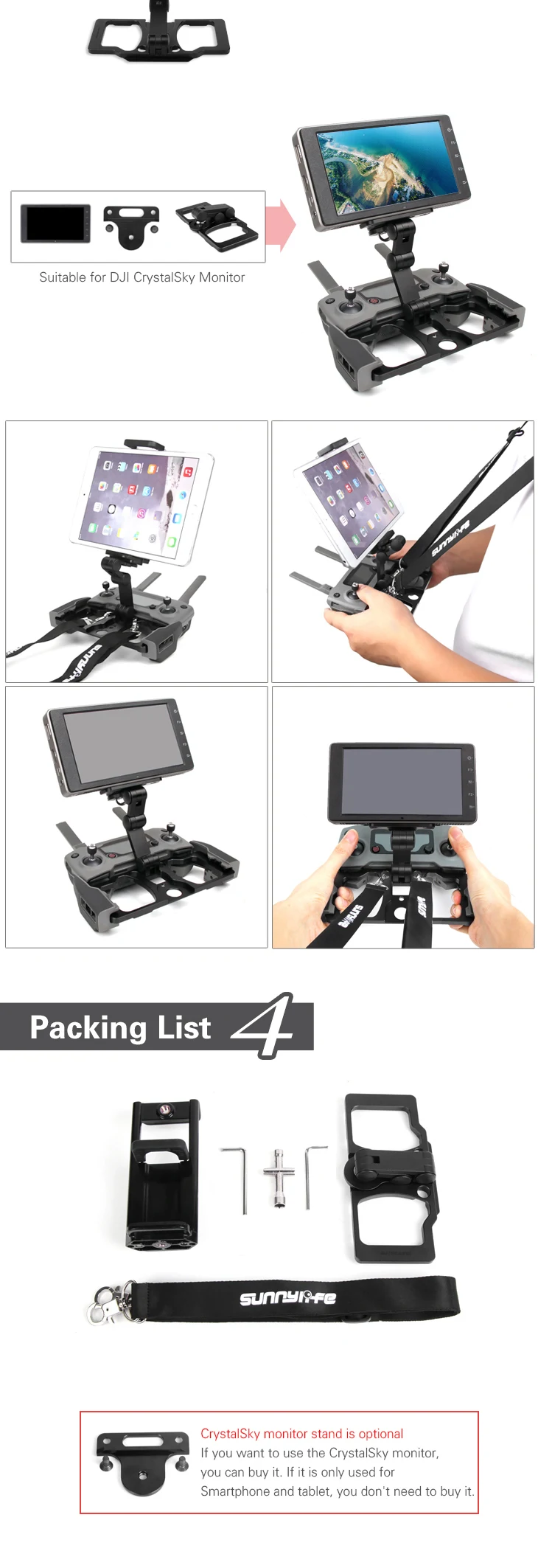 Sunnylife Remote Controller Phone Tablet Clip Crystalsky Monitor Holder ...