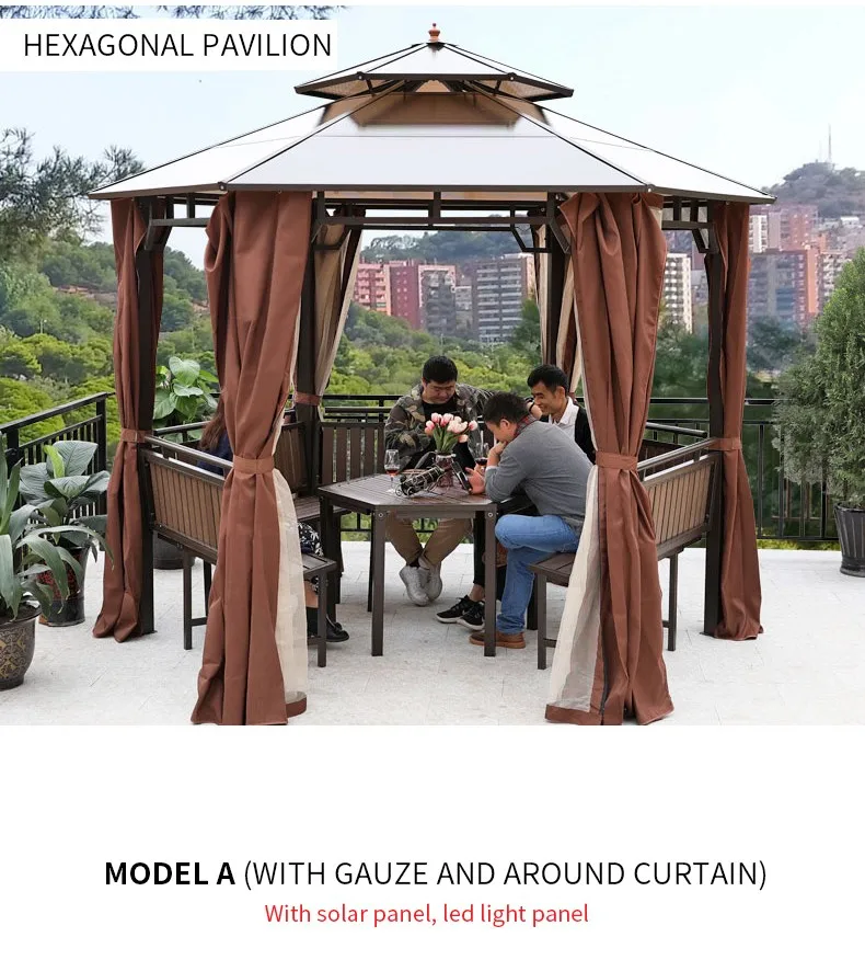 Commercial Garden Hexagon Gazebo 11.5*11.5ft - Metal Frame Pergola for ...