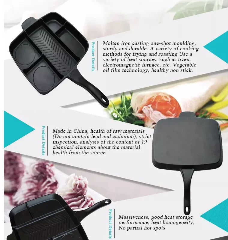 Multi Section Divided Frying Pan Cookware Cast Iron 5 In 1 Non Stick ...