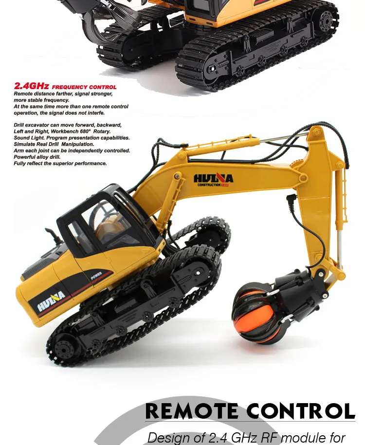 Huina Toys 1571 1:14 2.4ghz 16ch 680-degree Rotation Movable Stick Boom ...