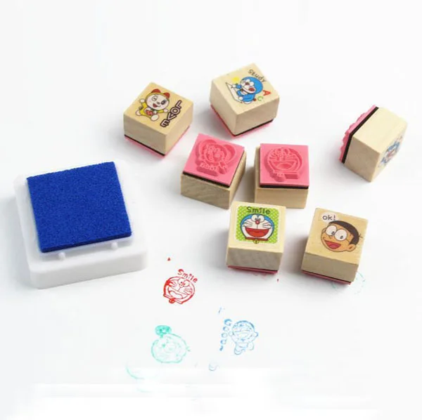 1.5cm Square Cartoon Wooden Stamp Novelty Cute Kids Wooden Stamp Toy ...