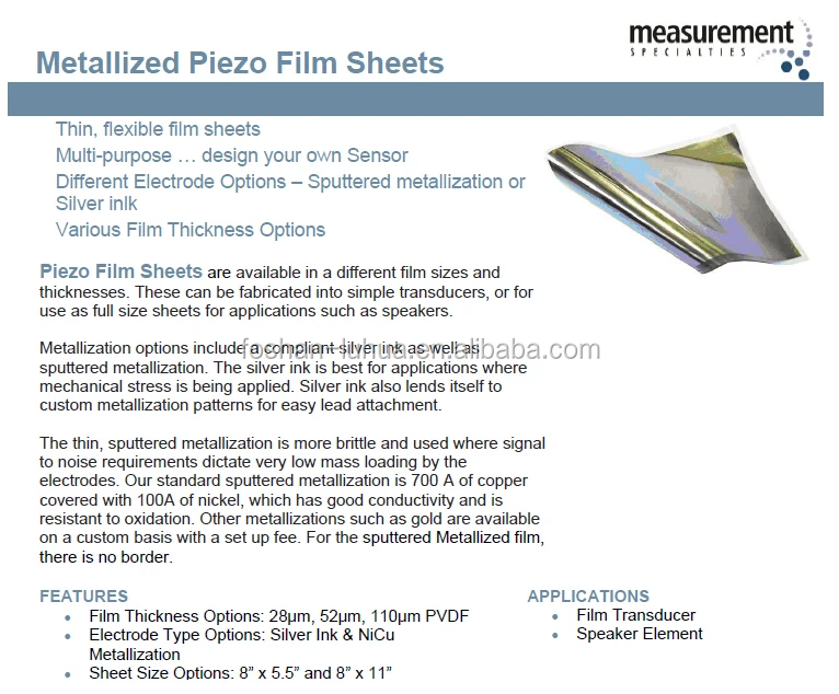 Piezo Film Sheet - Buy Piezo Film Sheet,Pressure Sensor Film,Metallized ...