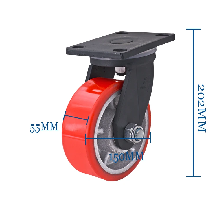 Safe And Durable 6 Inch Extra Heavy Duty Red Pu Industrial Swivel ...