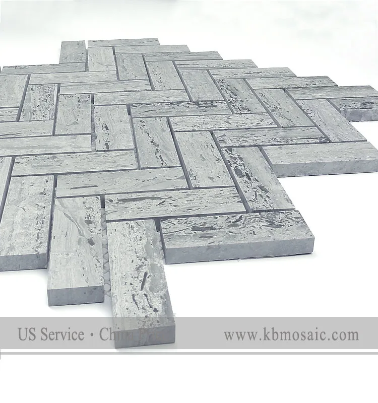 Wave Pattern Grey Marble Blue Wood Tile Water Jet Herringbone Marble Mosaic