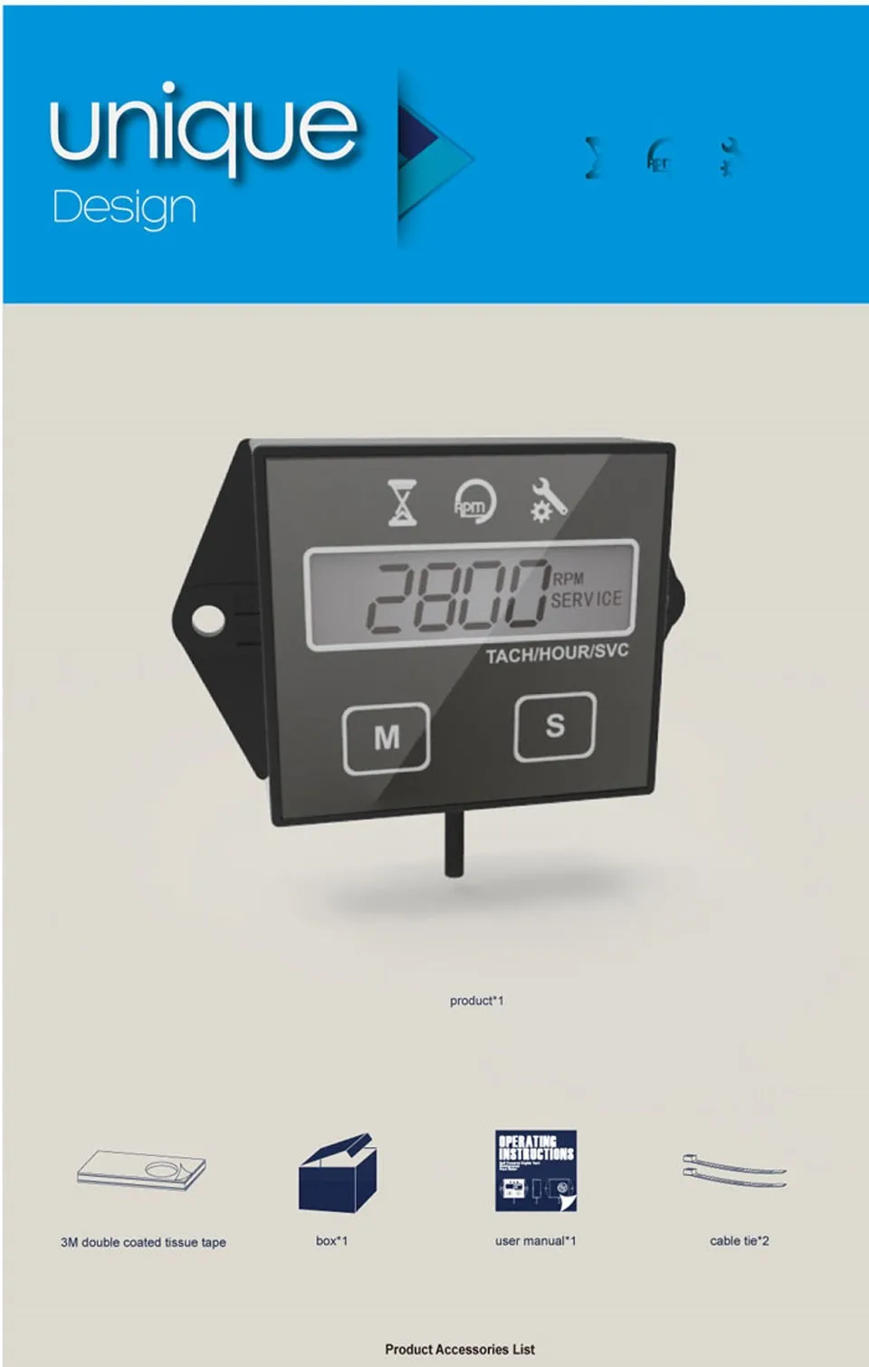 Runleader LCD Gasoline Inductive Tachometer for Paramotors, Microlights ...