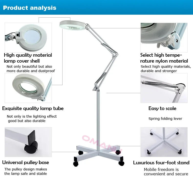 Om-l01 5x Magnifying Lamp Rolling Floor Stand Ballast Starter Facial ...