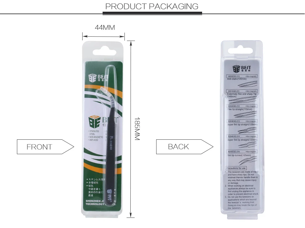 ESD Anti-Static Tweezers Set with Steel Handle Anti-Magnetic Electronic ...