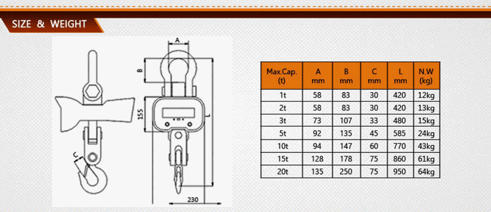 TIANCHEN Heavy Duty Weighing Scales - Industrial Crane Scale