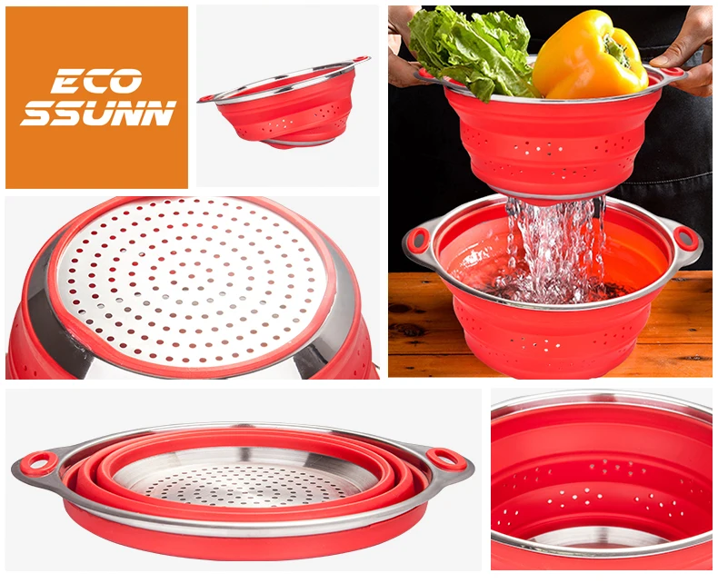 New Design Foldable Silicone Stainless Steel Collapsible Colander ...