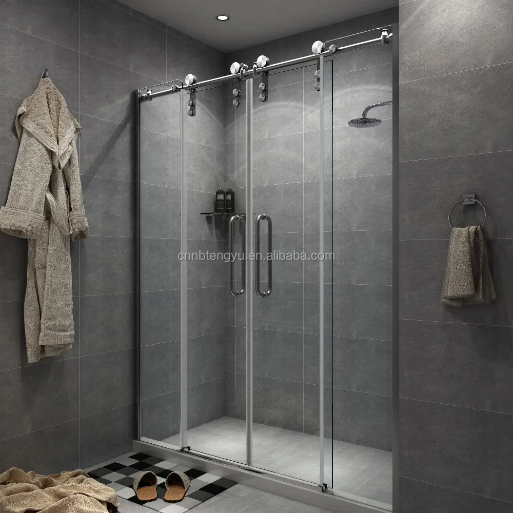 6.6 Feet Flat Glass Shower Door / Frameless Sliding Shower Cabin Barn ...