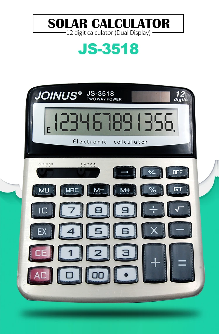 Beautiful Solar 12 Digit Desktop Calculator with Metal Panel