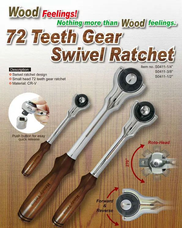 72 Teeth Swivel Ratchet Wrench With Wood Handle - Buy Wrench,Ratchet ...