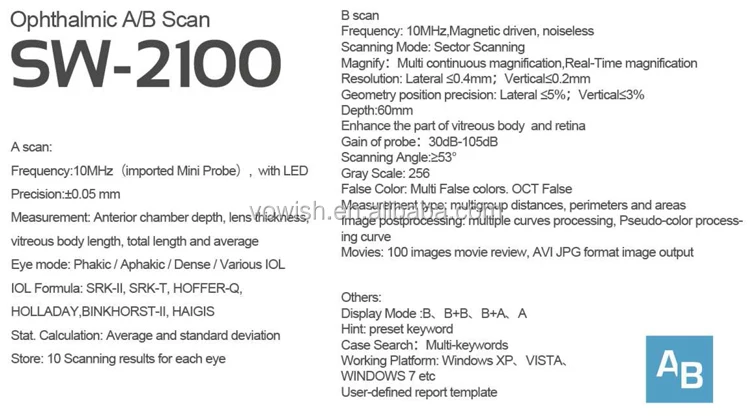 Ophthalmic Ultrasound AB Scan - SW-2100 Portable Machine
