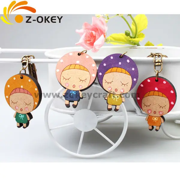 Cute Girl Shape Laser Cut Wood Key Chain for Gift or Promotion