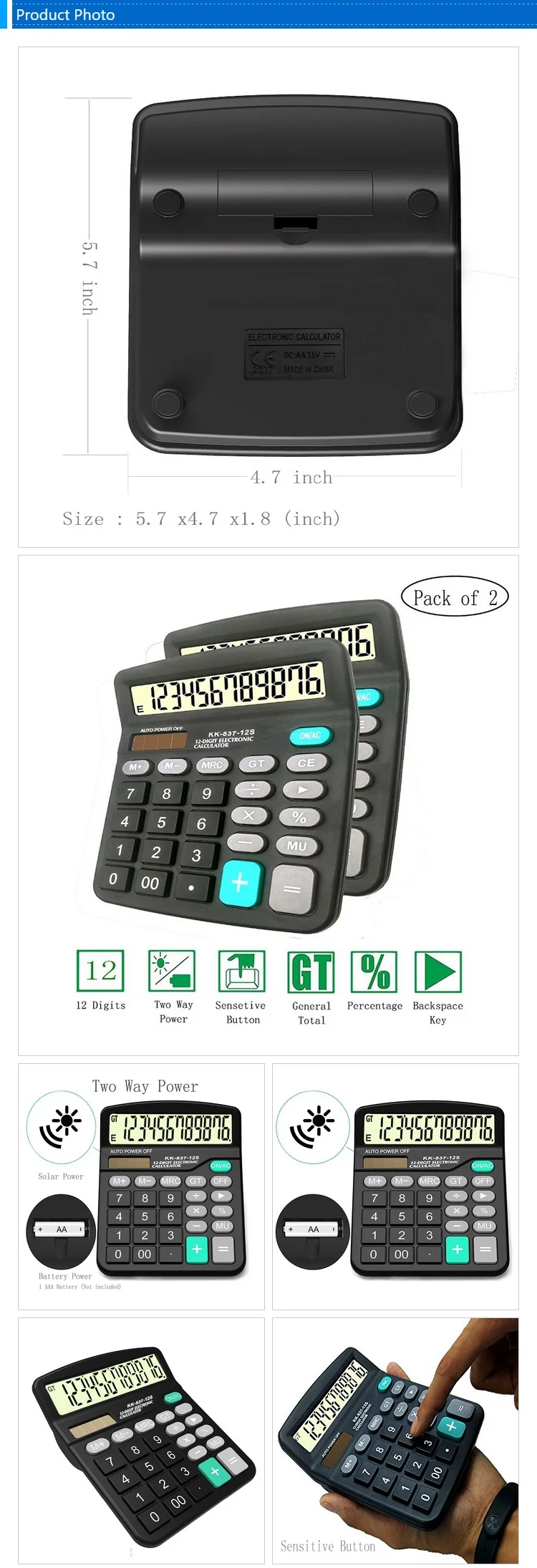 Big Button 12-digit Calculator - Buy 12 Digits Electronic Calculator ...