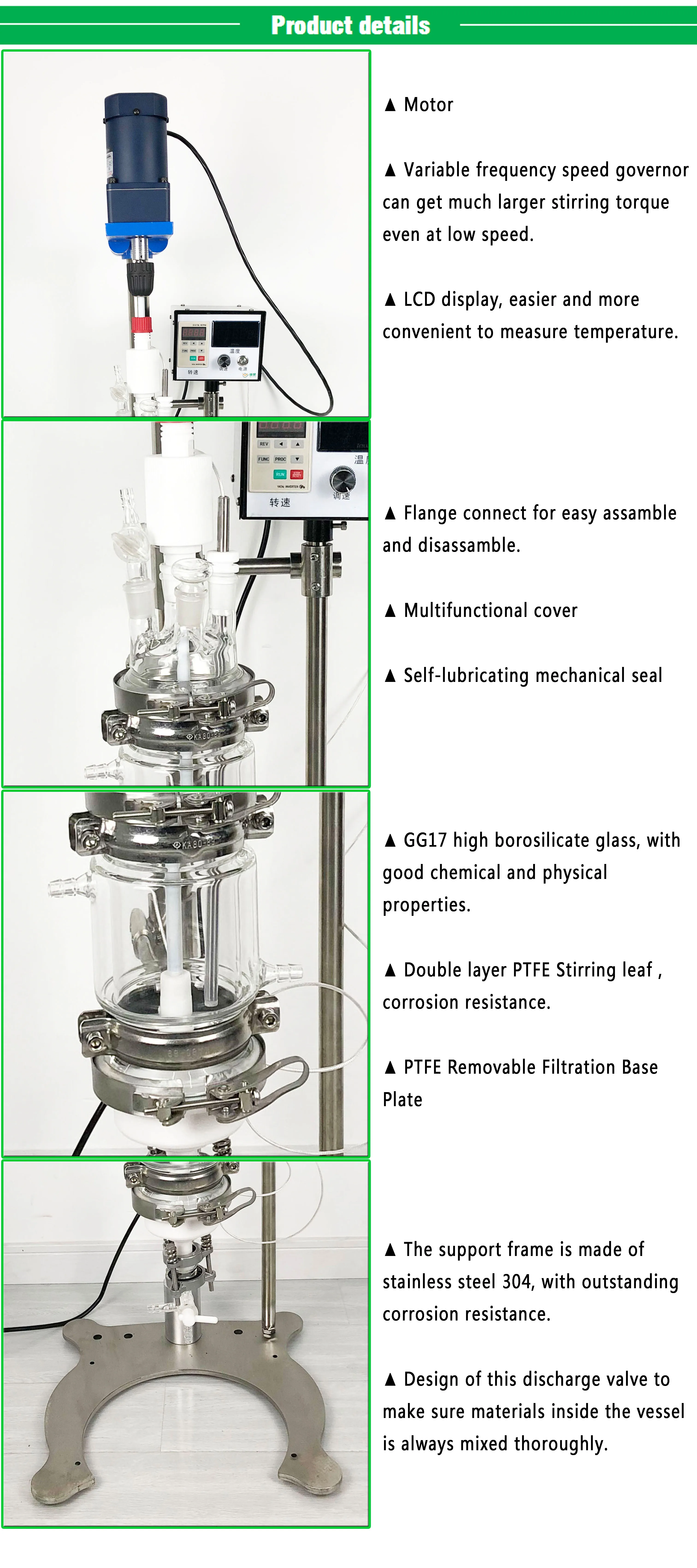 1L Jacketed Filter Vacuum Glass Reactor - Easy to Operate