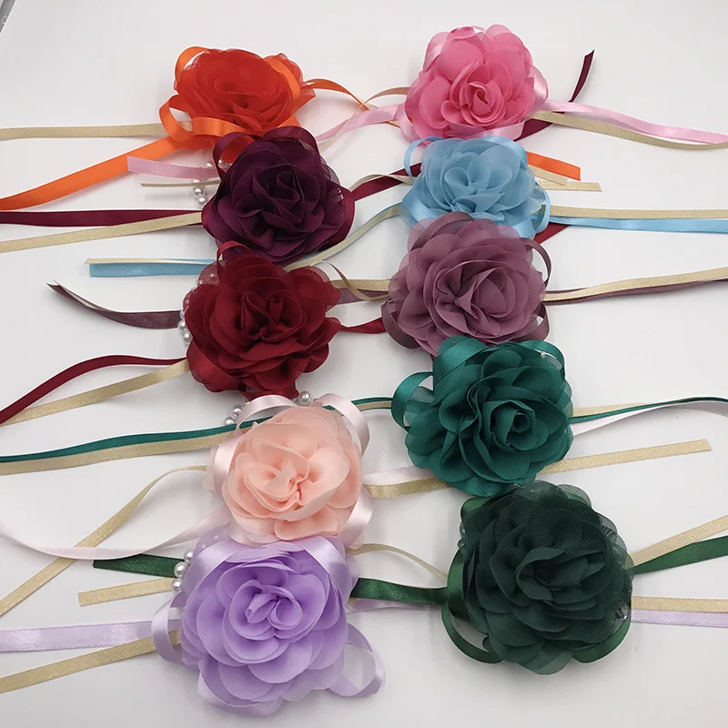 Bride Wirst Flower Wedding Decorative Chiffon Wholesale 10cm Purple ...