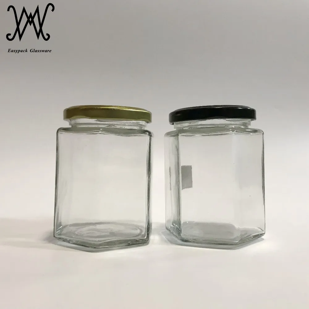 9oz Hexagon Glass Jar With Twist Off Plastisol Lined Metal Lids 9 Ounce ...