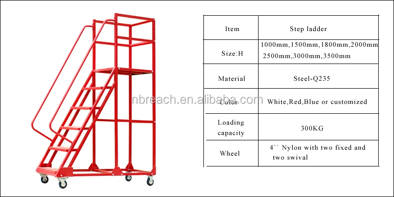 Warehouse Order Picking Carbon Steel Movable Platform Ladder With Wheel ...