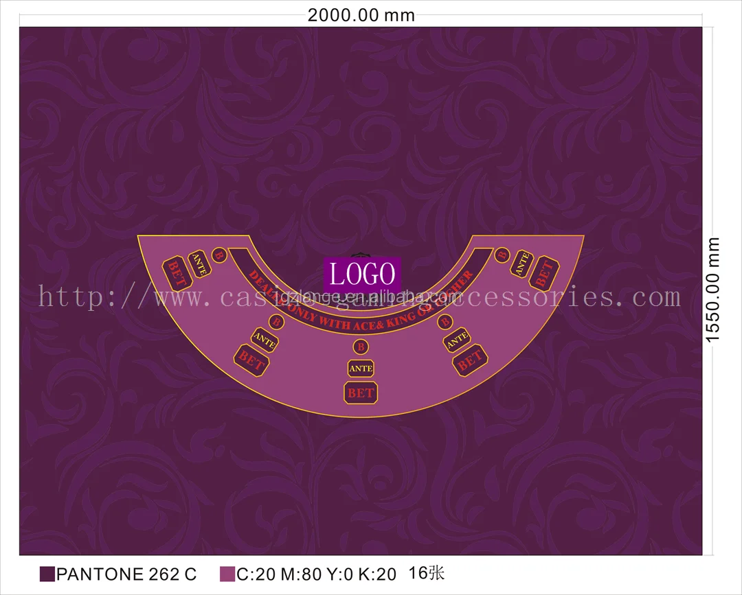 Gambling Casino Grade Blackjack Layout - Three Card Poker Cloth