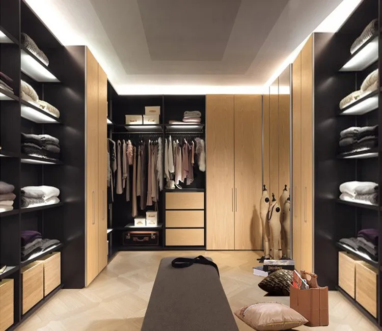 Modern Walk in Wardrobe Designs with Closet Island Middle