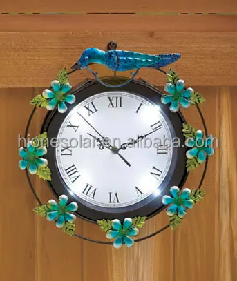 Metal Solar Powered Outdoor Wall Mounted Clock Bird - Buy Solar Clock ...