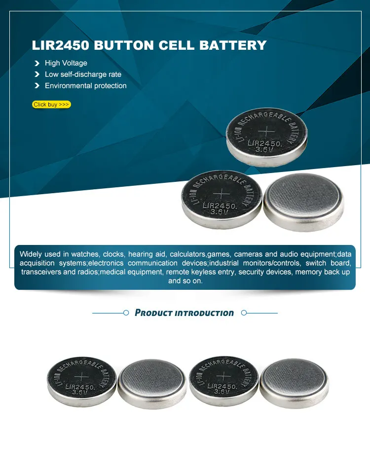 3.6 V 锂离子充电纽扣电池 Lir1220，lir2032，lir2450，lir2477，lir3032，lir3048 - Buy 3 ...