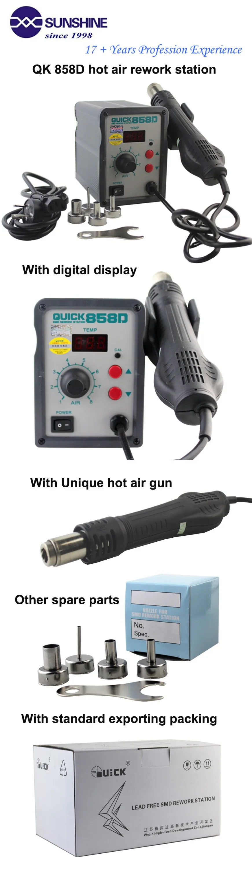 Quick 858d Digital Cellphone Pc Automatic Bga Hot Air Smd Rework ...