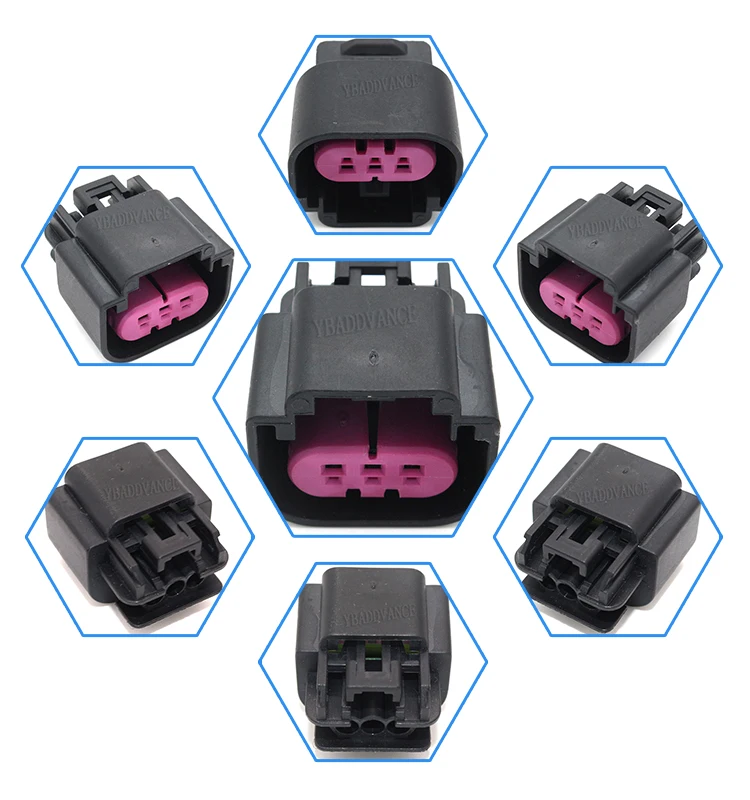 Black Sealed Female 3 Pin Flex Connectors For Ethanol Content Fuel ...