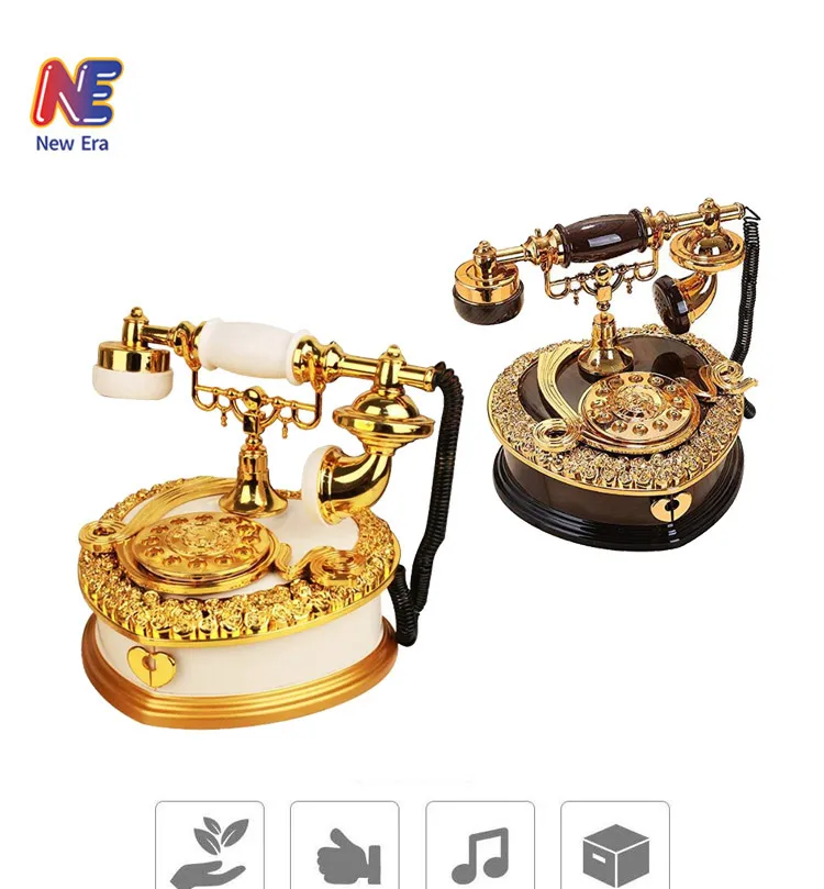 Golden Vintage Heart Shape Dial Telephone Music Box - Buy Delight With ...