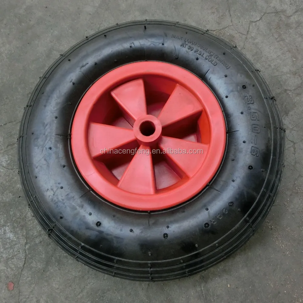 12 Inch Wheelbarrow Pneumatic Rubber Wheel 3.50-6 With Plastic Hub ...