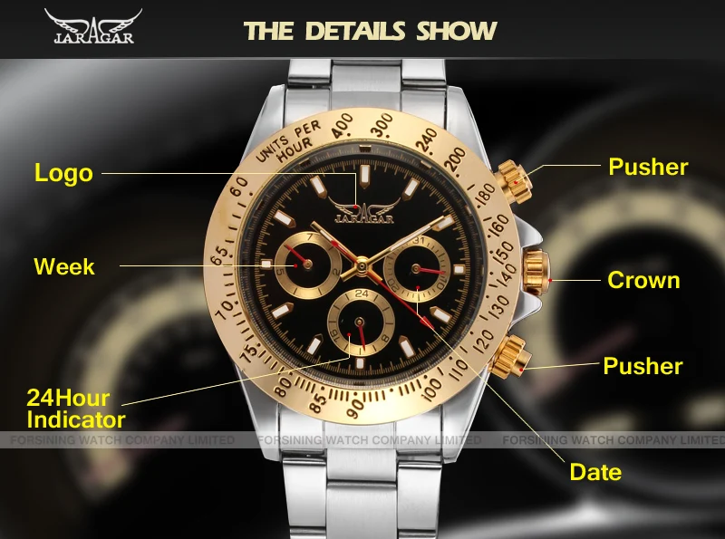 Stainless Steel Mens Day Jaragar Watch Luxury for Man China Factory ...