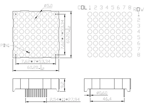 Custom Led Matrix Display Module High Brightness 8x8 Dot Matrix Display ...