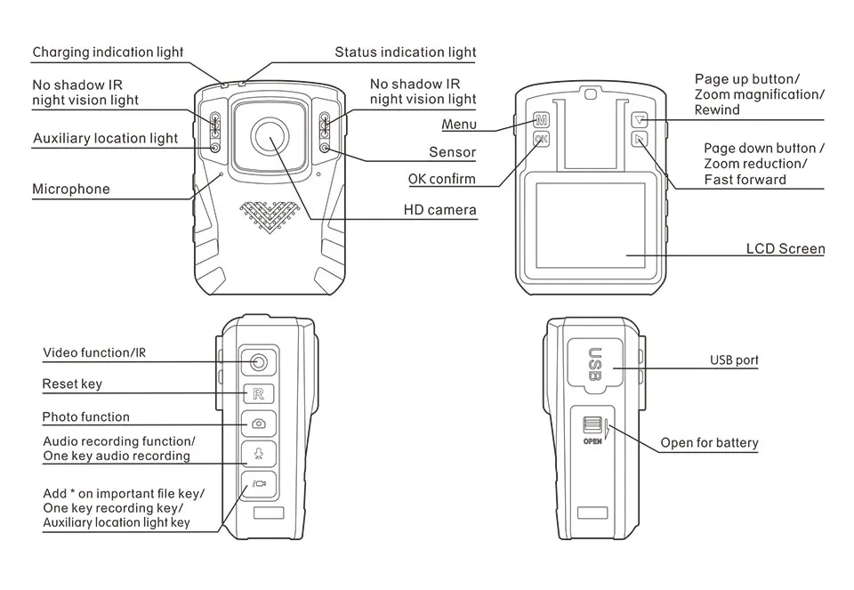 1296p Hd Video Body Camera 32gb/64gb Storage Police Body Worn Camera Ir ...