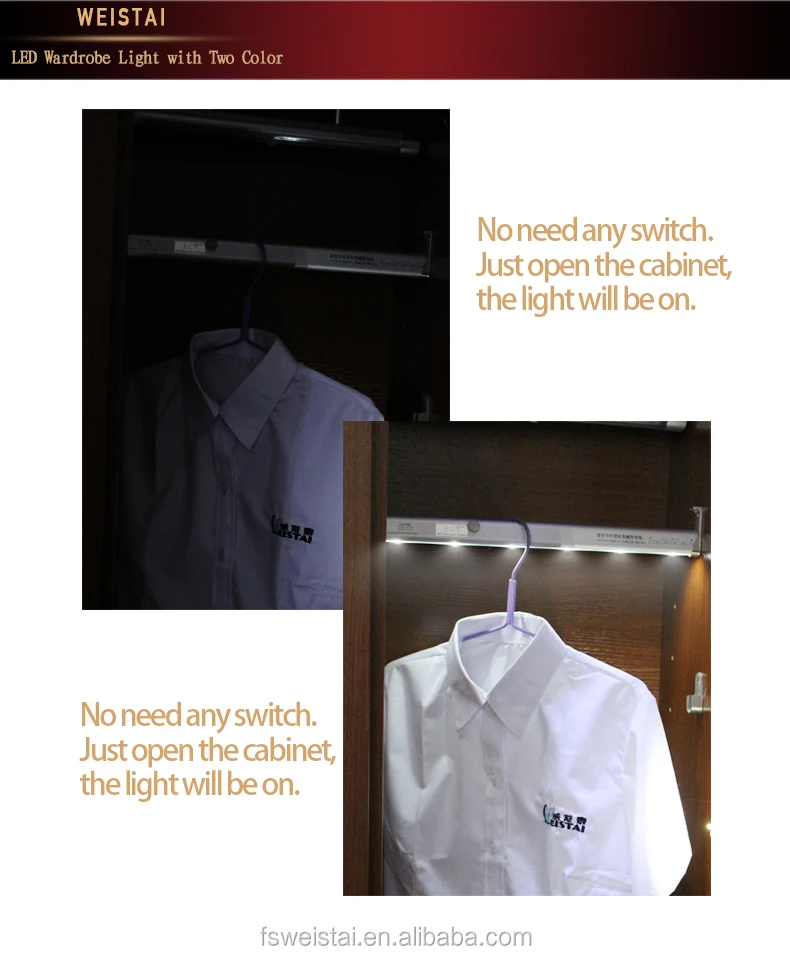 Led Wardrobe Clothes Hanging Rod With Led Lighting Wireless Battery ...