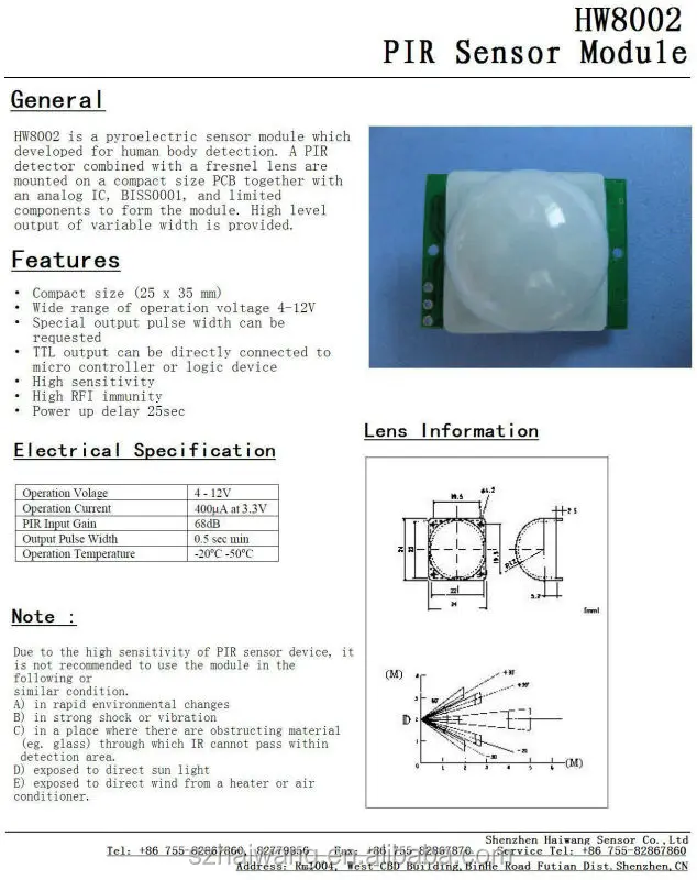 Hw8002 D203s Pir Sensor Module For Long Distance - Buy Pir Sensor ...