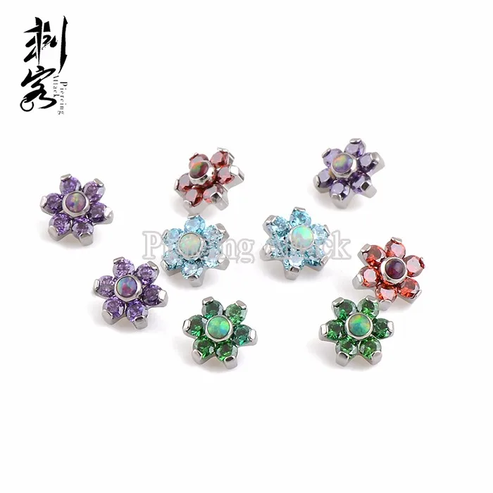 G23 High Polished Titanium Crystal Flower Micro Dermal Anchor Tops Body ...