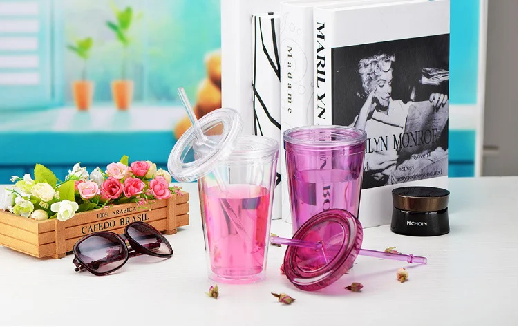 480ml Double Wall Insulated Freeze Cup Plastic Drinking Cups with ...